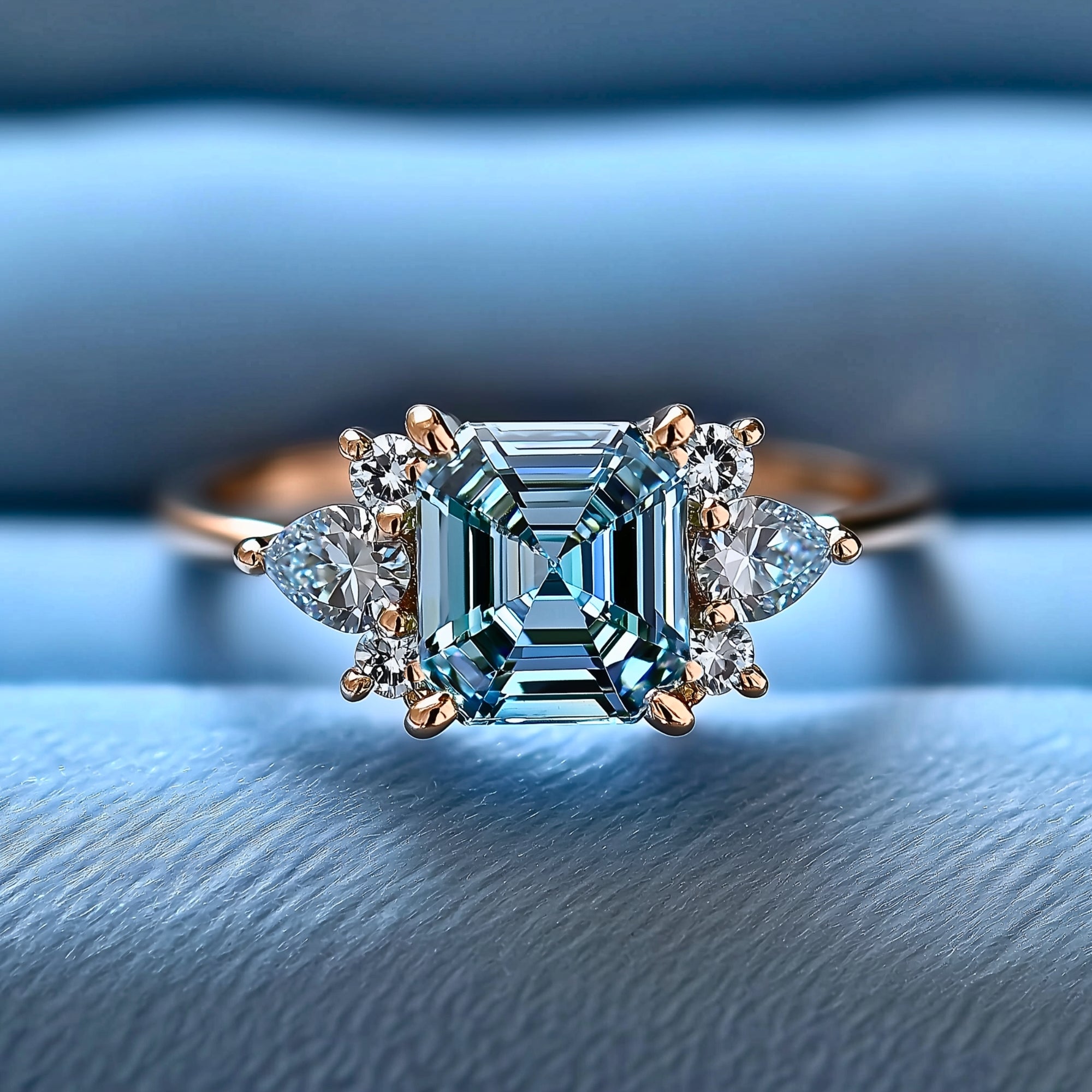 The Valencia Blue Moissanite Ring | 2CT Asscher Cut | 18K Rose Gold ...