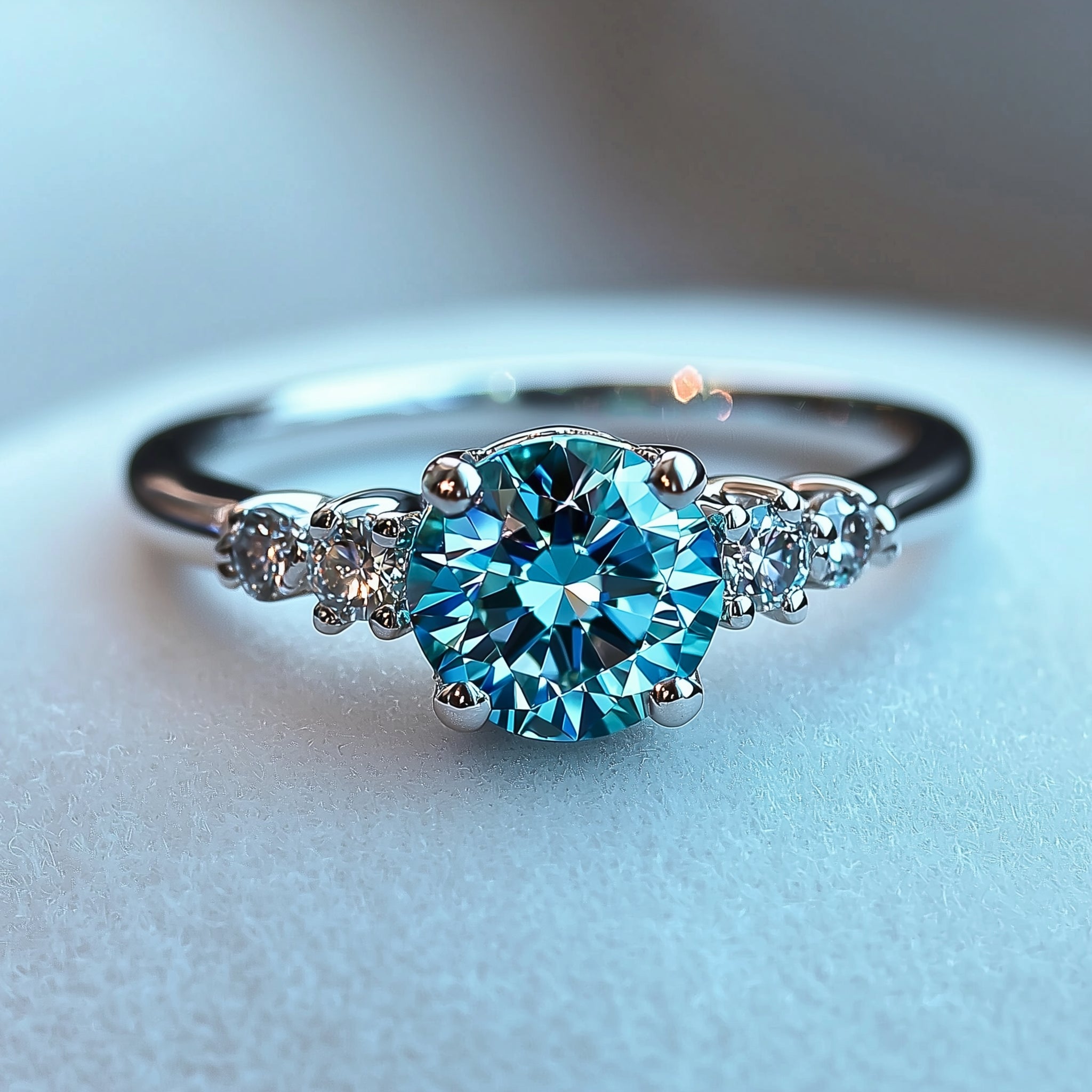 The Althea 1CT Round Cut Blue Moissanite Ring | Silver Moissanite ...