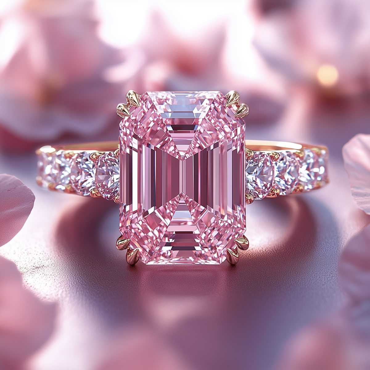 The Camilla 3CT Emerald Cut Pink Moissanite Diamond Engagement Ring ...